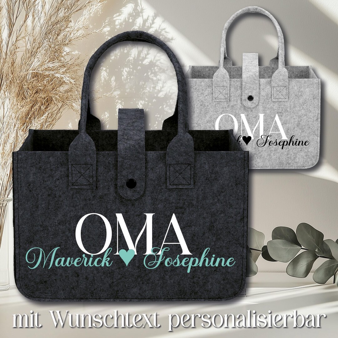 Personalisierte Filztasche OMA • Hellgrau/dunkelgrau • Geschenk Shopper ...