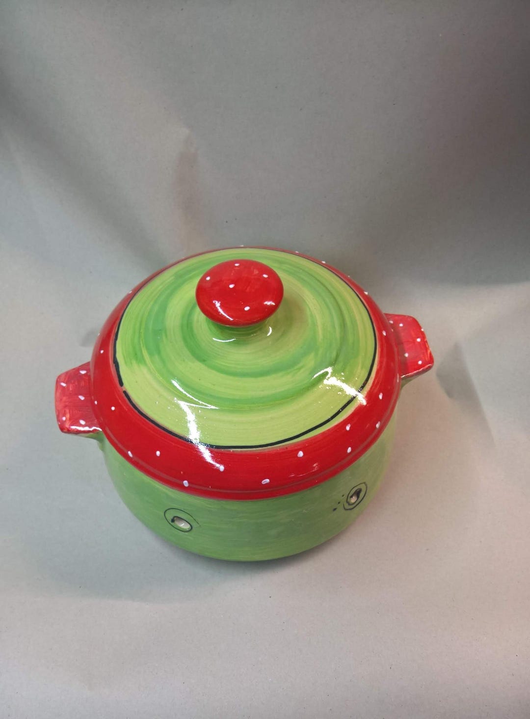 Round Bread Bin for Small Households, Ceramic Bread Box in Strawberry ...