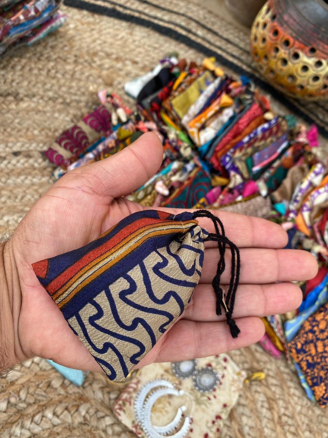 Handmade Silk Jewellery Pouch: Colorful Print Gift Bag (9x7 Cm) - Etsy