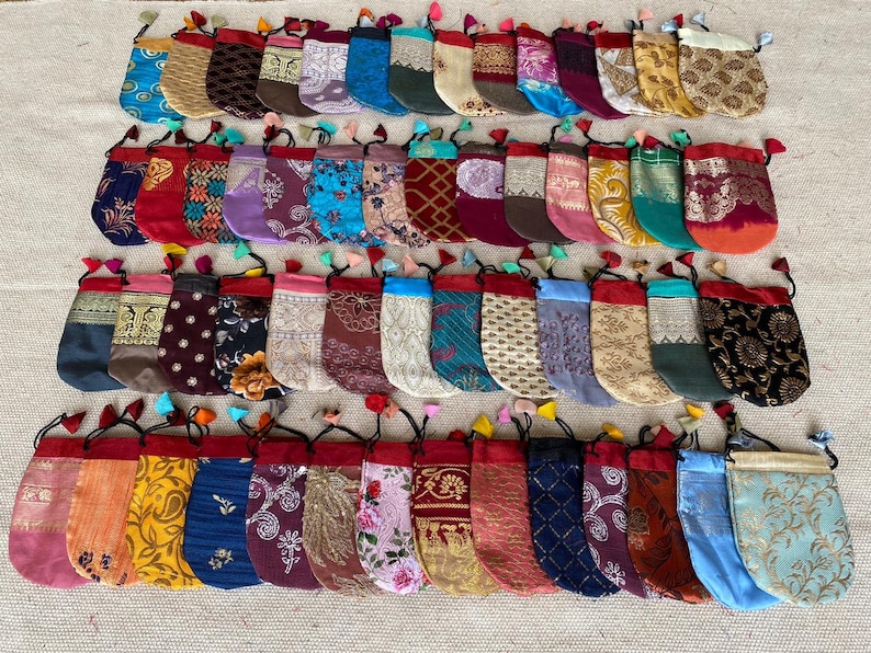 Recycled Silk Sari Hand Made Gift & Crystal Pouches Bags | Etsy