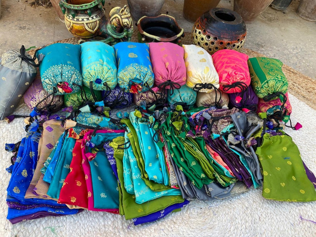 Drawstring Bag, Recycled Sari Bags, Gift Bags, Jewellery Bags, Gift ...