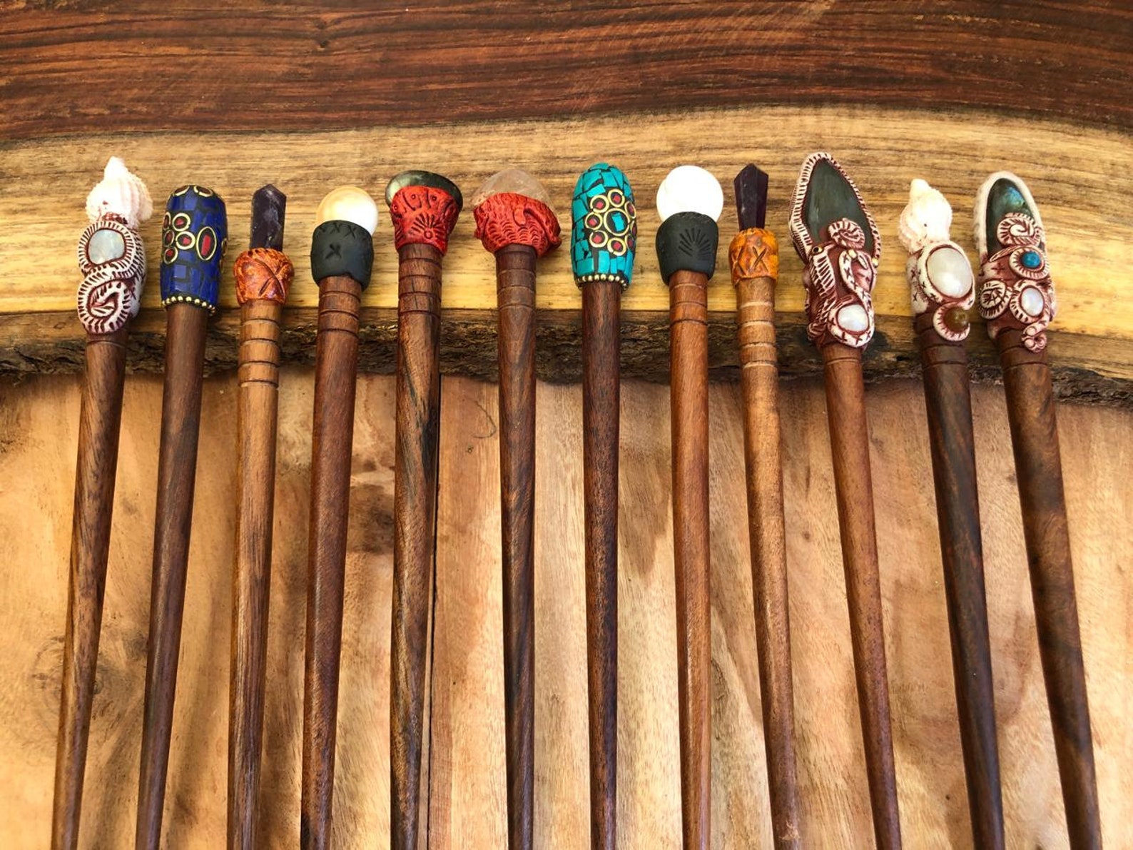 Hair Sticks Hair Pins Wooden Hair Stick Gems Stone Hair | Etsy