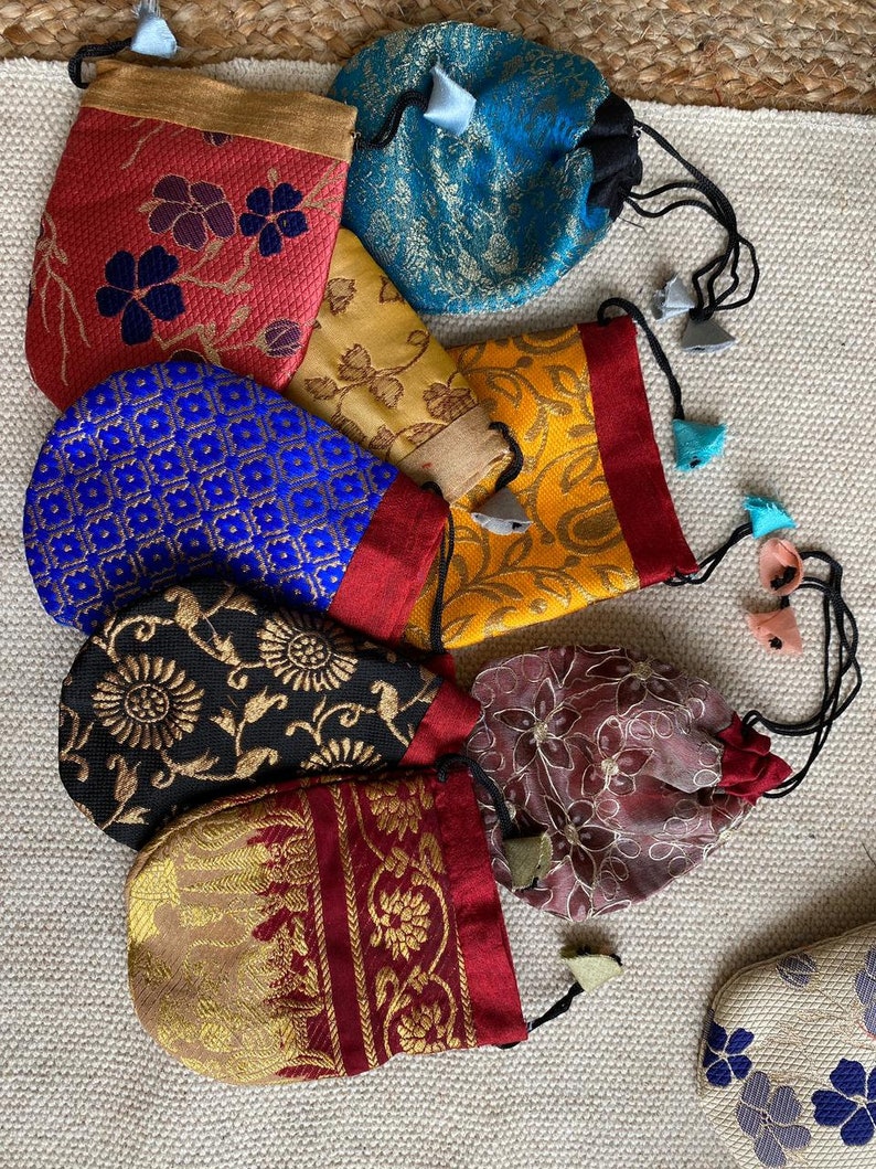Recycled Silk Sari Hand Made Gift & Crystal Pouches Bags | Etsy