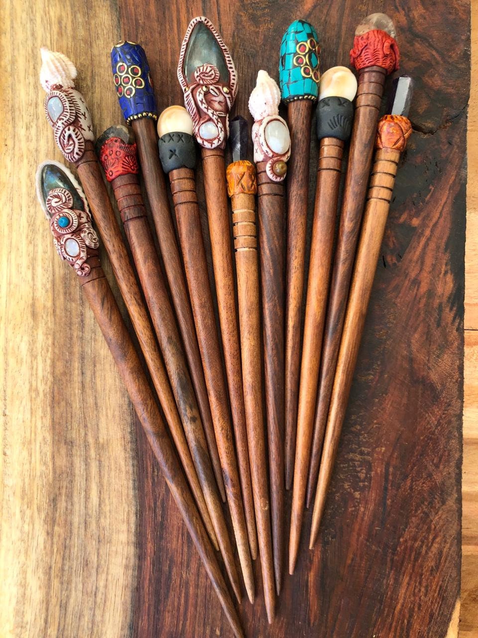 Hair Sticks Hair Pins Wooden Hair Stick Gems Stone Hair | Etsy