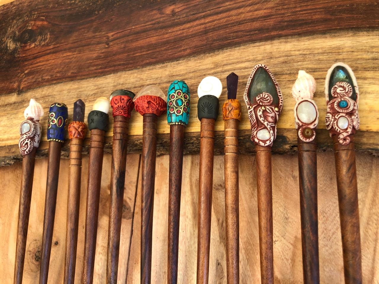 Hair Sticks Hair Pins Wooden Hair Stick Gems Stone Hair | Etsy