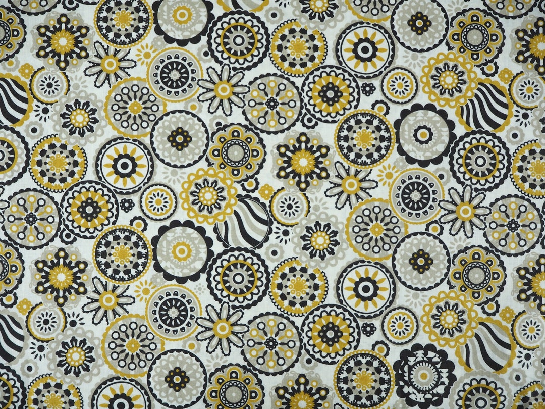 0,40 m Baumwolle 7,00 EUR/m Kreise Punkte Blumen retro senf grau Stoff ...