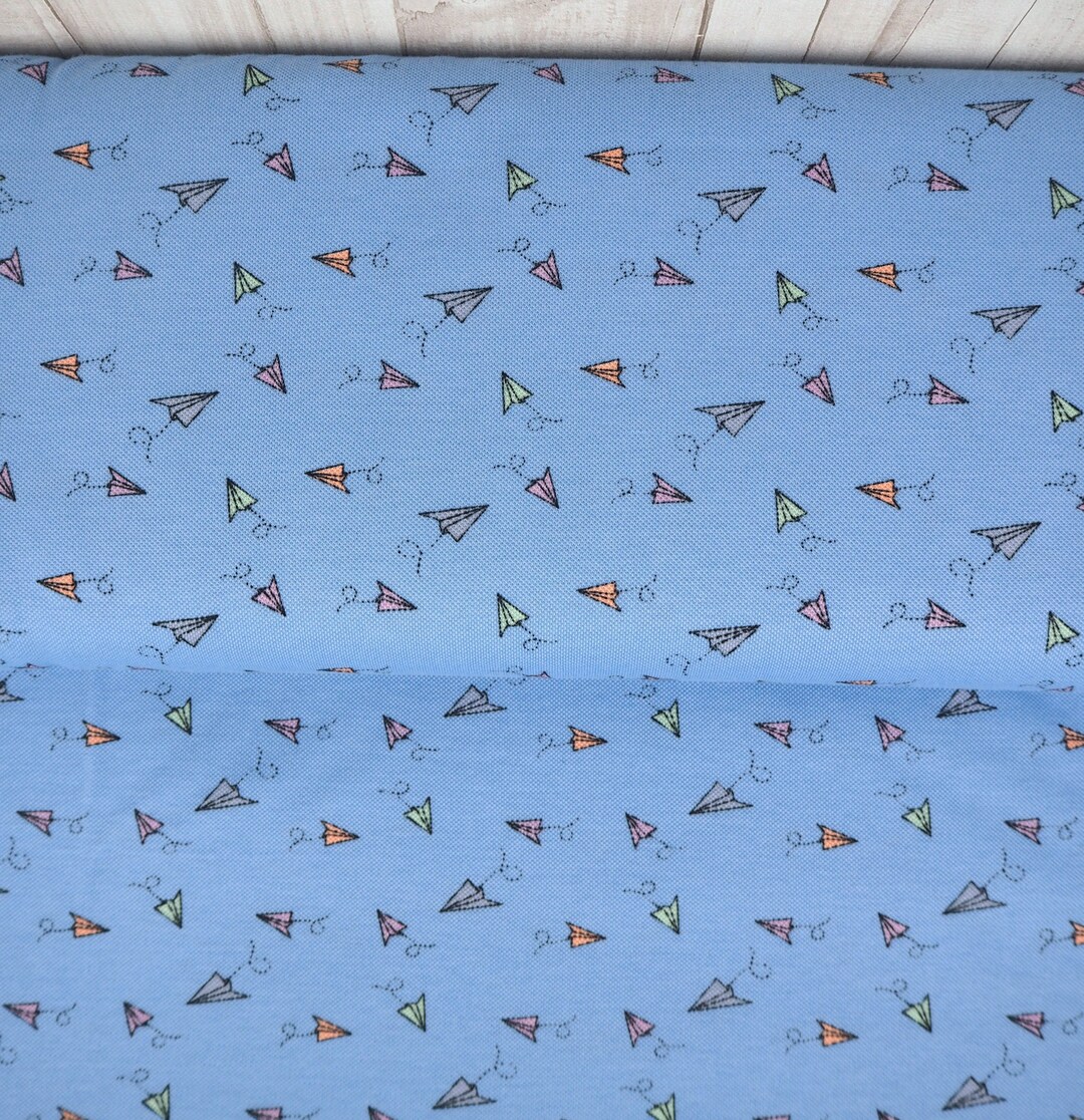 Piqué Print 6.00 Eur/meter Paper Plane on Light Blue, Fabric by the ...