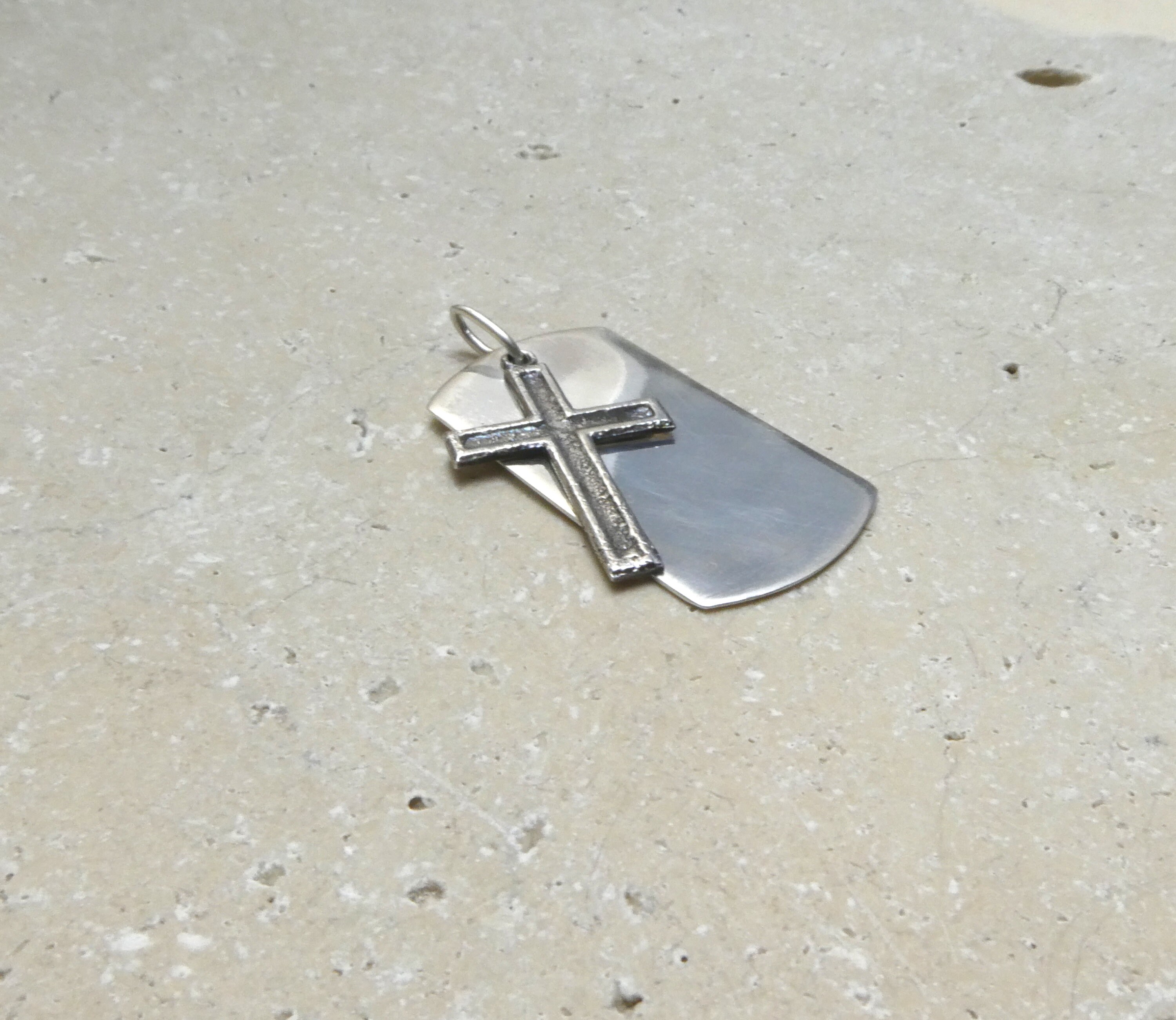 Silver Cross With Military / Army Dog Tag, Pendant Cross, Cross for Men ...