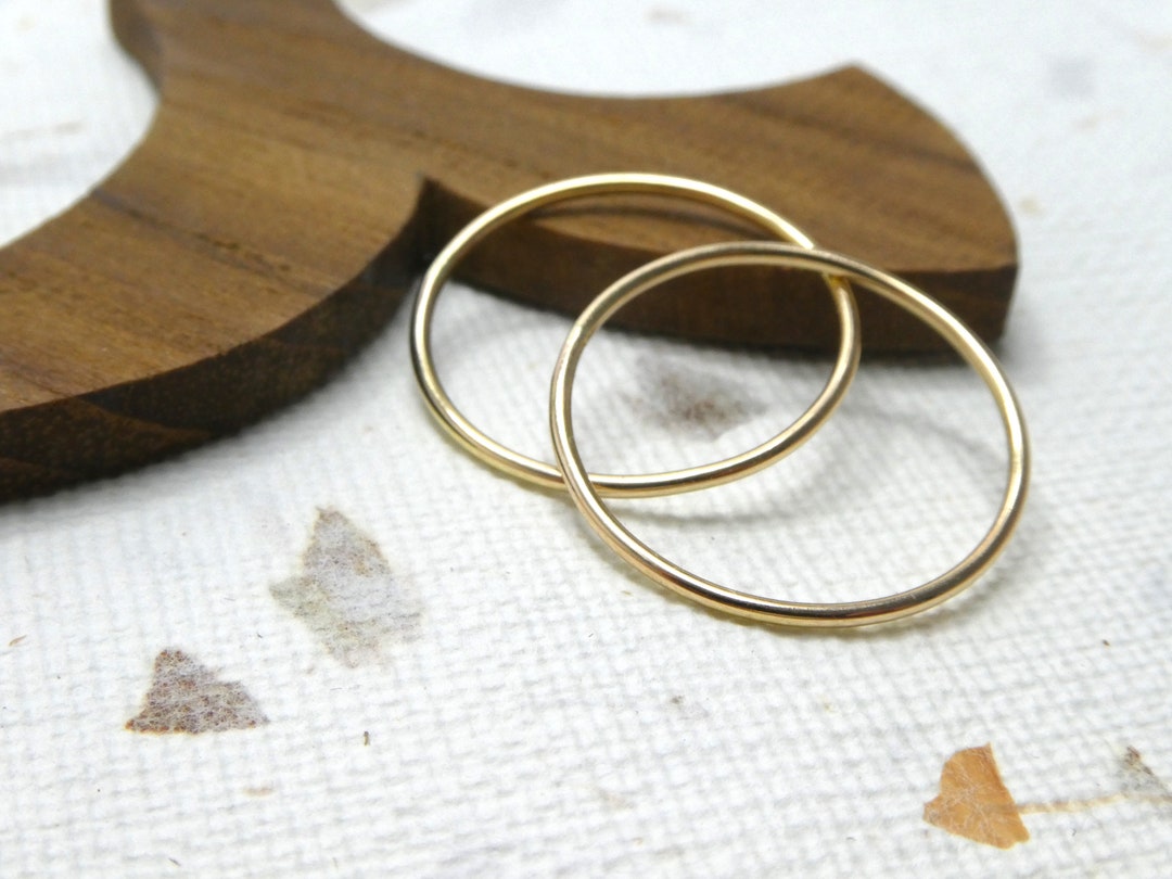 Simple Ring, Set of Two Simple 14K Gold, Minimalistic Golden Rings ...