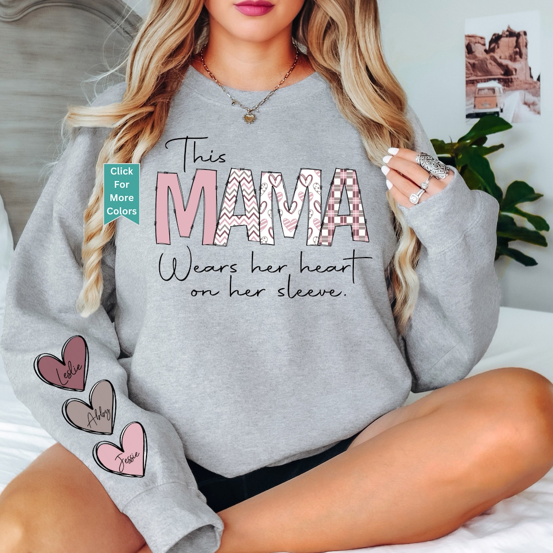 Mama Heart on Sleeve Sweatshirt - Personalized Mom Gift - Etsy