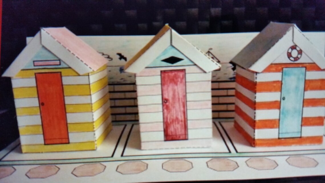 Beach Hut Template With Background Scenery Printed Black /white - Etsy