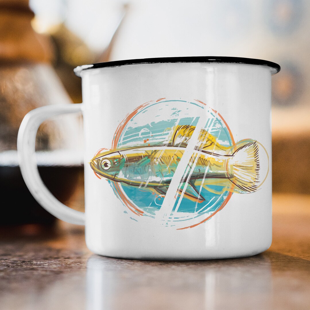 Enamel Cup fish Perch Angler - Etsy