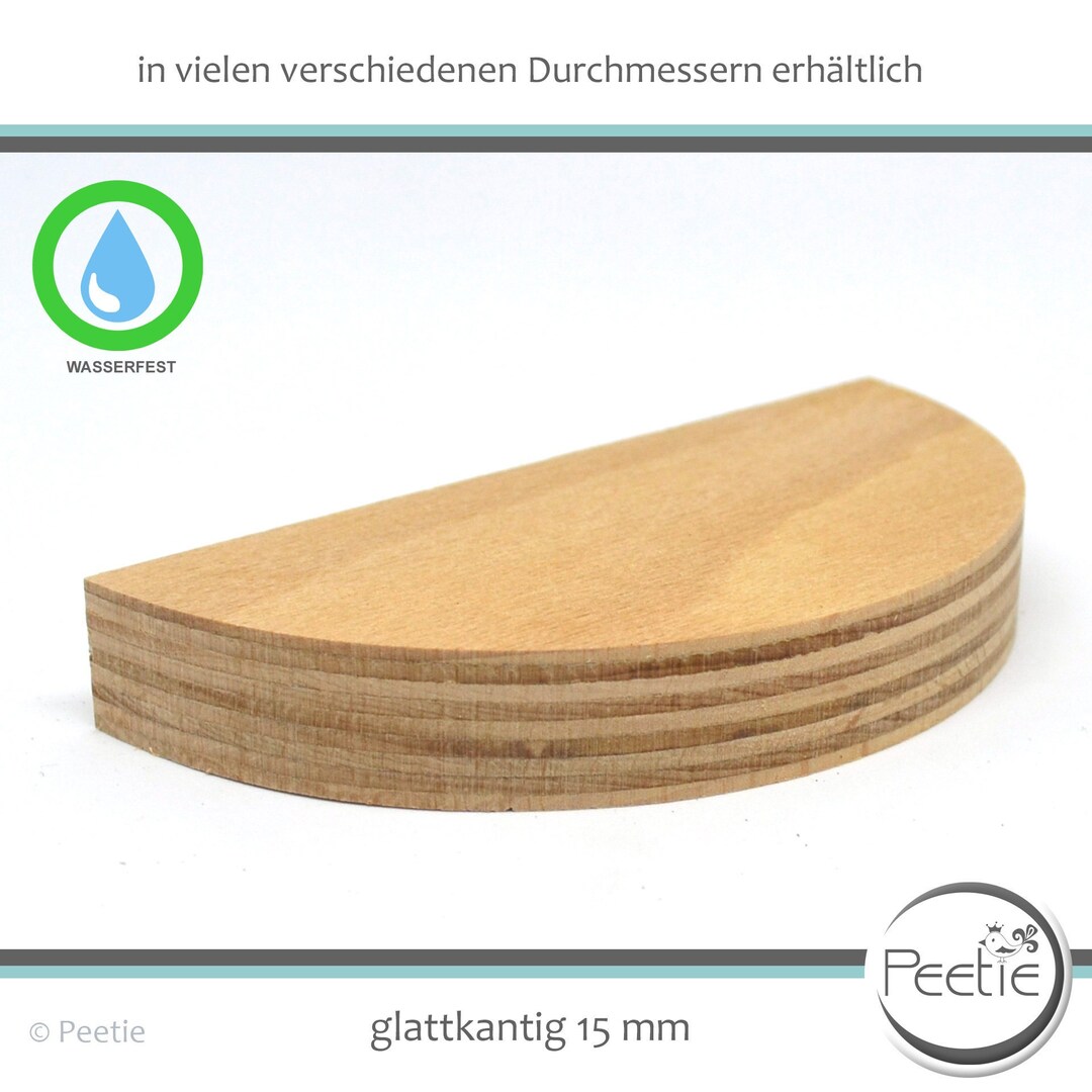 1x Holzscheibe halbrund Buche Multiplex 15 mm natur individuell Holz ...