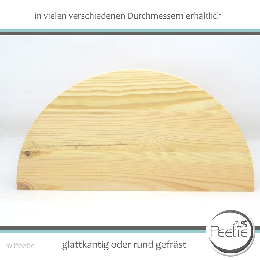 1x Holzscheibe halbrund Kiefer Leimholz 18 mm natur individuell Holz ...