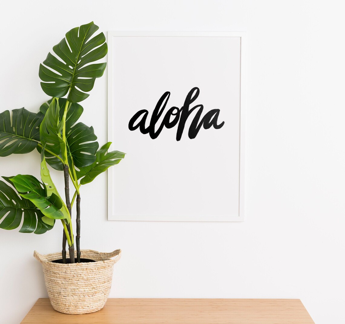 Aloha Minimal Black and White Art Printable | Tropical Hawaiian Coastal ...