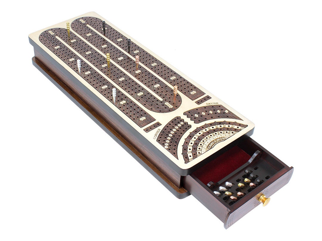 Alphabet M Shape Rose Wood Cribbage Board for 4 Players 120 Points With ...