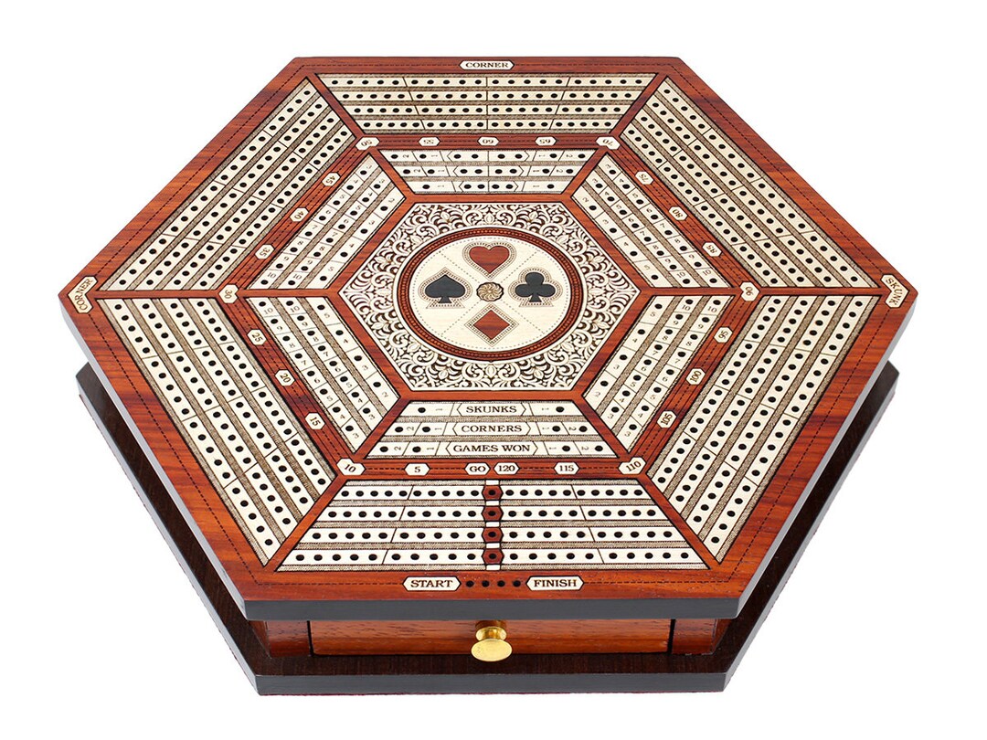 Hexagonal Cribbage Board 11.5 for 4 Players 120 Points in Wood With ...