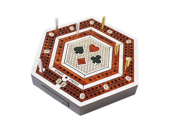 Hexagonal Cribbage Board travel Wooden 2 Tracks 60 - Etsy
