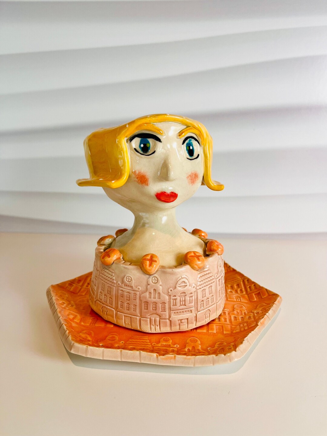 House Lady Ceramic or Pottery Planter Head or Face Pot for Succulents ...