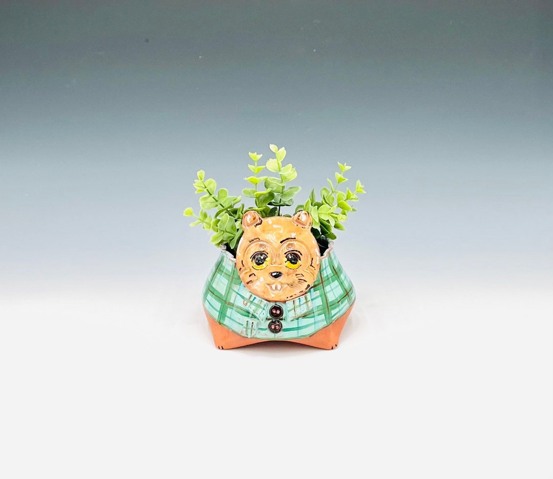 Beaver Bowl for Succulents, Brushes or Pens Hand Painted in Terra Cotta ...