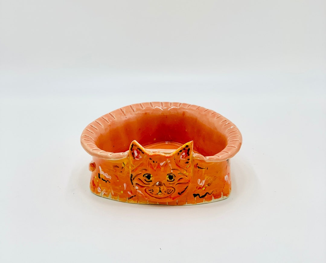 Small Cat Casserole Dish, Hand Painted Ceramic or Pottery in White Clay ...