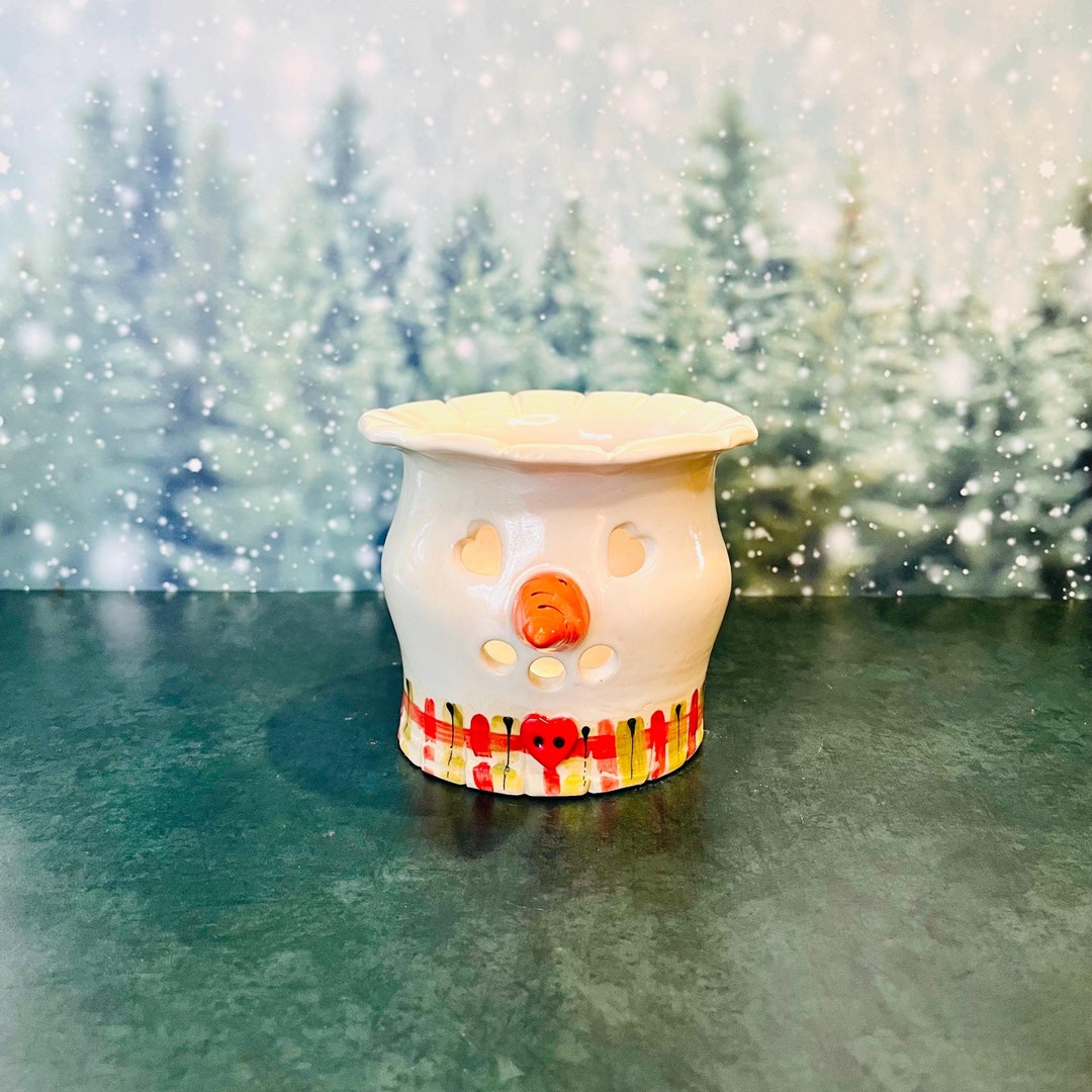 Snowman Luminary, Handmade Holiday Christmas Hand Painted Ceramic or ...