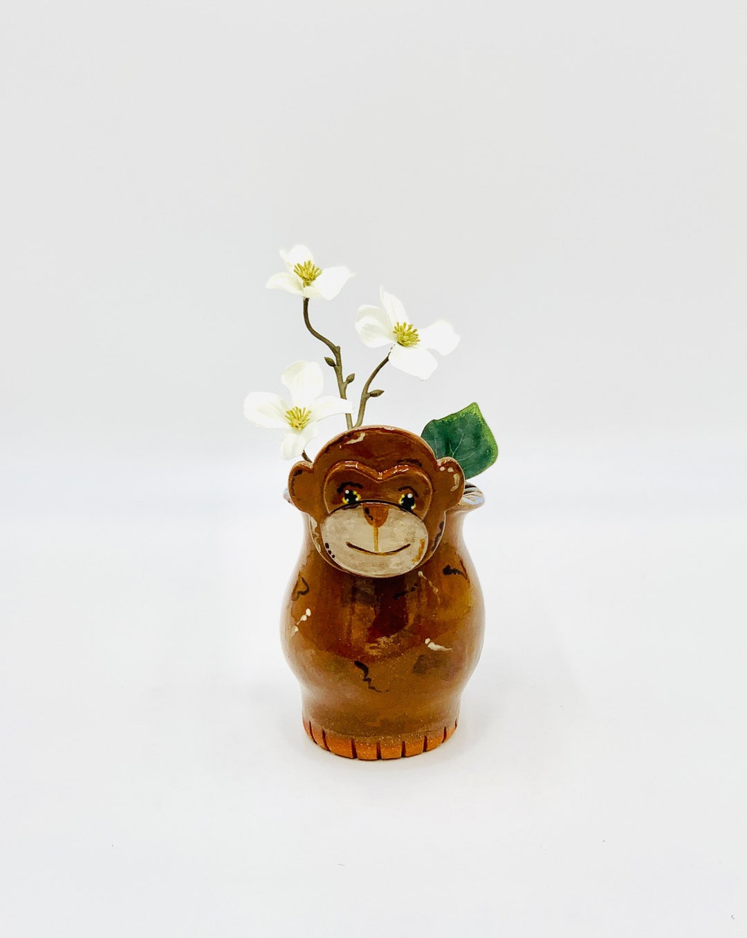 Monkey Vase for Succulents, Brushes or Pens, Hand Painted Ceramic or ...