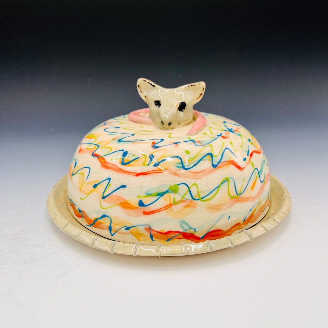 Possum Cheese or Butter Dish Hand Painted in White Clay Ceramic or ...