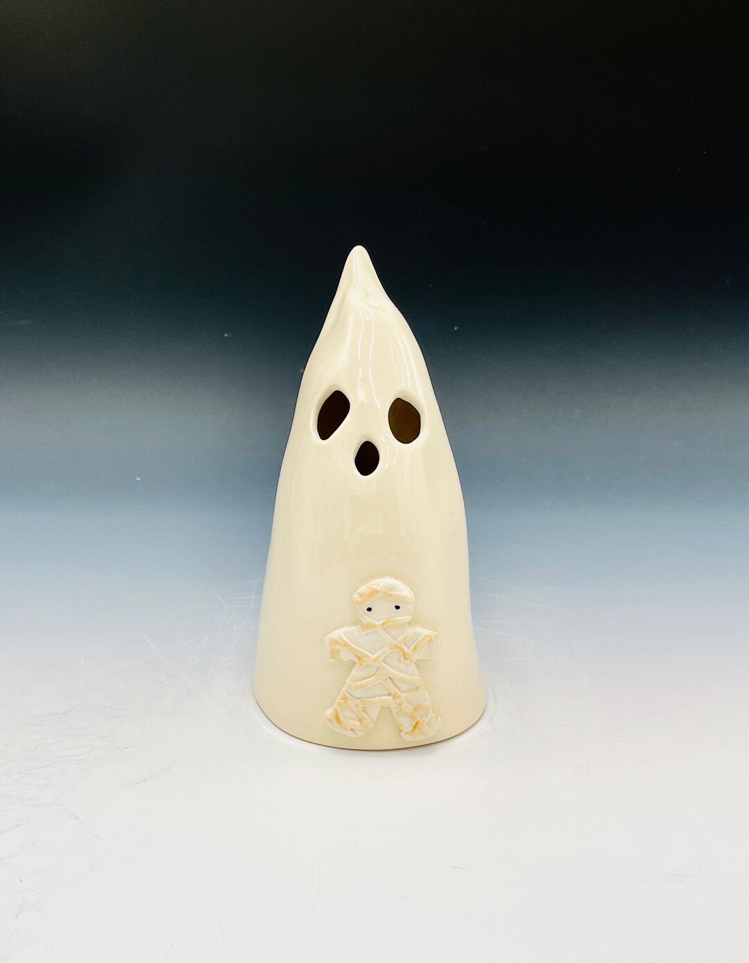 Halloween Ghost With Mummy, Hand Painted Ceramic or Pottery in White ...