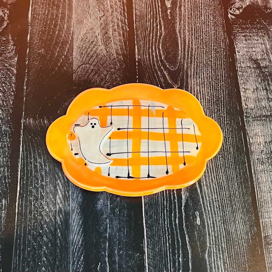 Small Ghost Plate in White Clay Pottery or Ceramic, Handmade Platter or ...