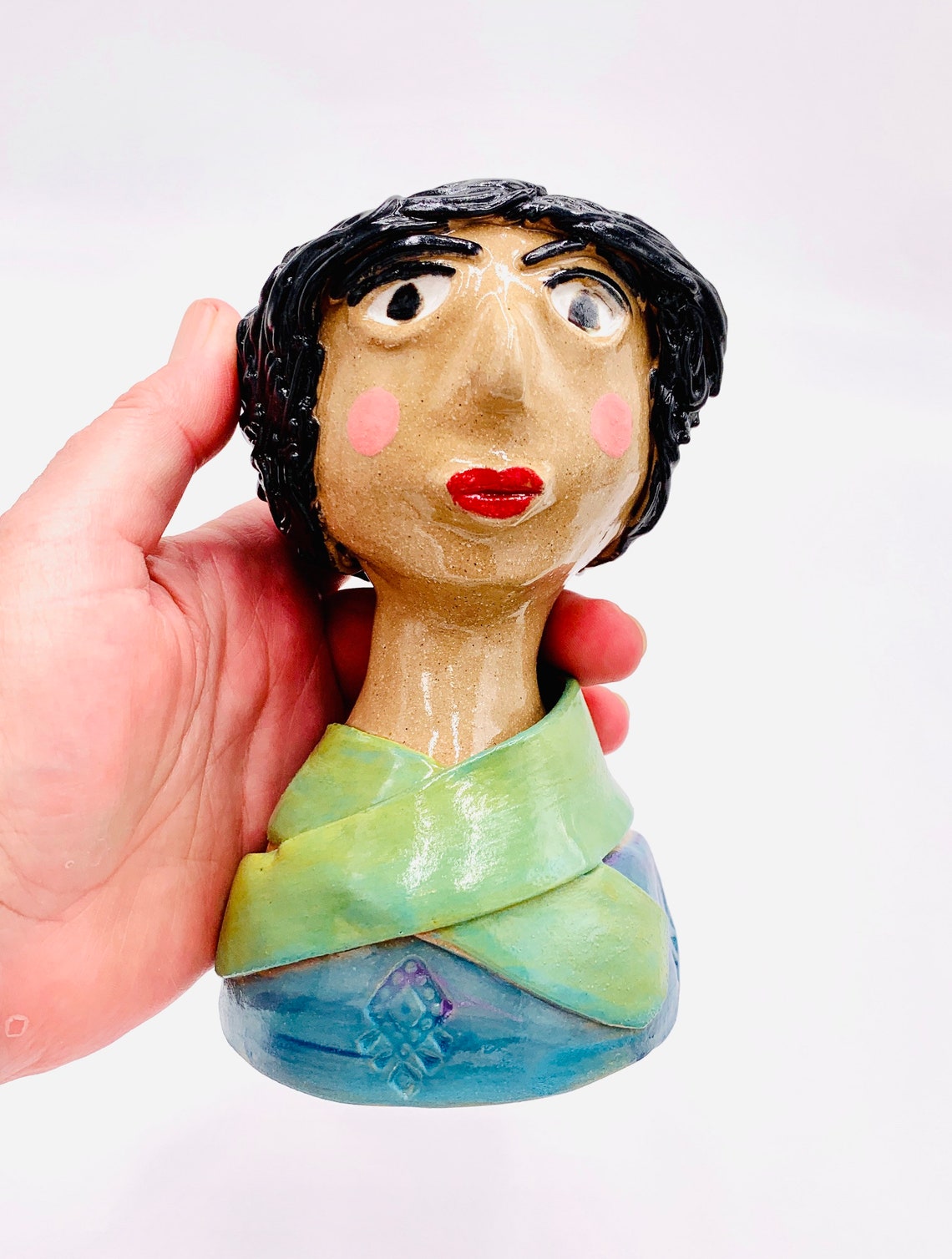 Arabesque Buff Ceramic or Pottery Planter Head or Face Pot for - Etsy