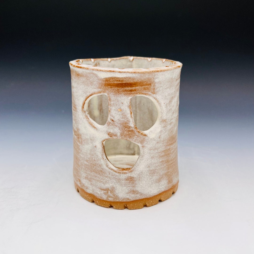 Ghost Luminary, Handmade Holiday Halloween Ceramic or Pottery in Brown ...
