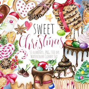 Watercolor Christmas Sweets, Christmas Cakes and Cupcakes,lollipops and ...