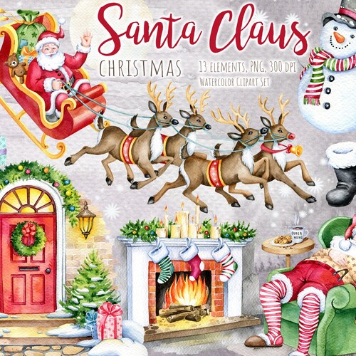 Santa Claus Christmas Clipart Set Santa Claus Mail Rudolf - Etsy