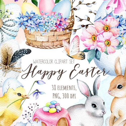 Watercolor Spring Easter Clipart Illustration. Cute Easter - Etsy