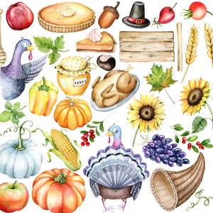 Happy Thanksgiving Day Watercolor Clipart Set, Funny Turkey, Vegan ...
