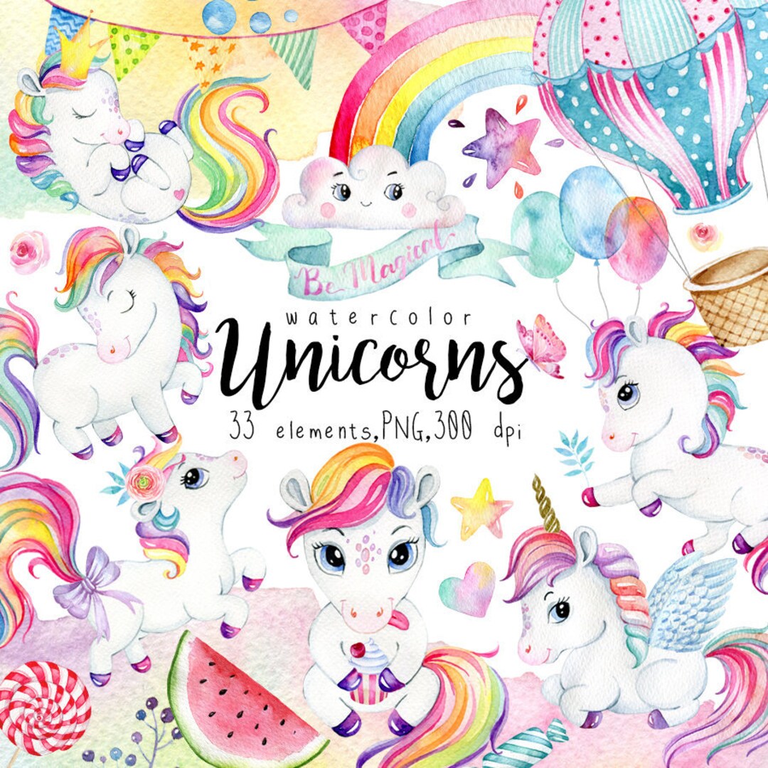 Watercolor Unicorns Clipart,pony Clipart,nursery Art,baby Shower ...