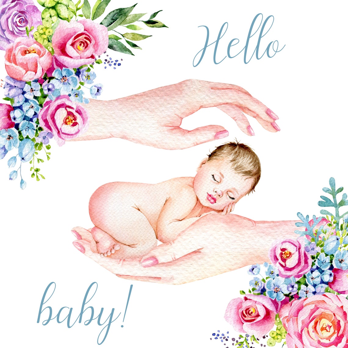 Cute Newborn Baby Clipart, Welcome Baby, Birthday Baby Shower ...
