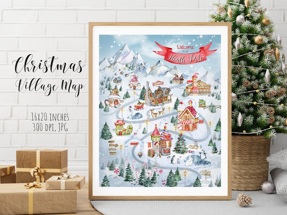 Christmas Village Map North Pole Map Christmas Wall Art - Etsy