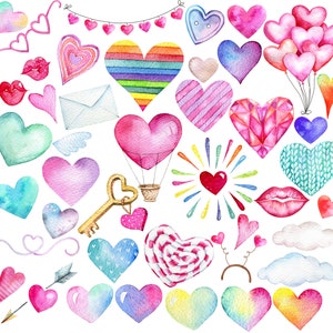 Love Watercolor Clipart, Valentine's Day Clipart, Rainbow Clipart ...