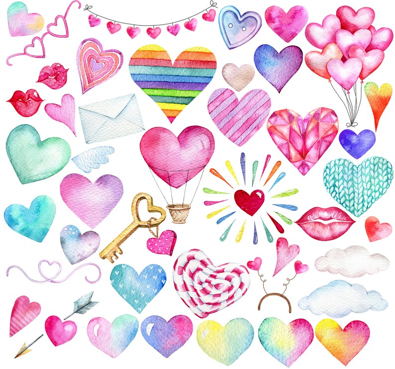 Love Watercolor Clipart Valentine's Day Clipart Rainbow - Etsy