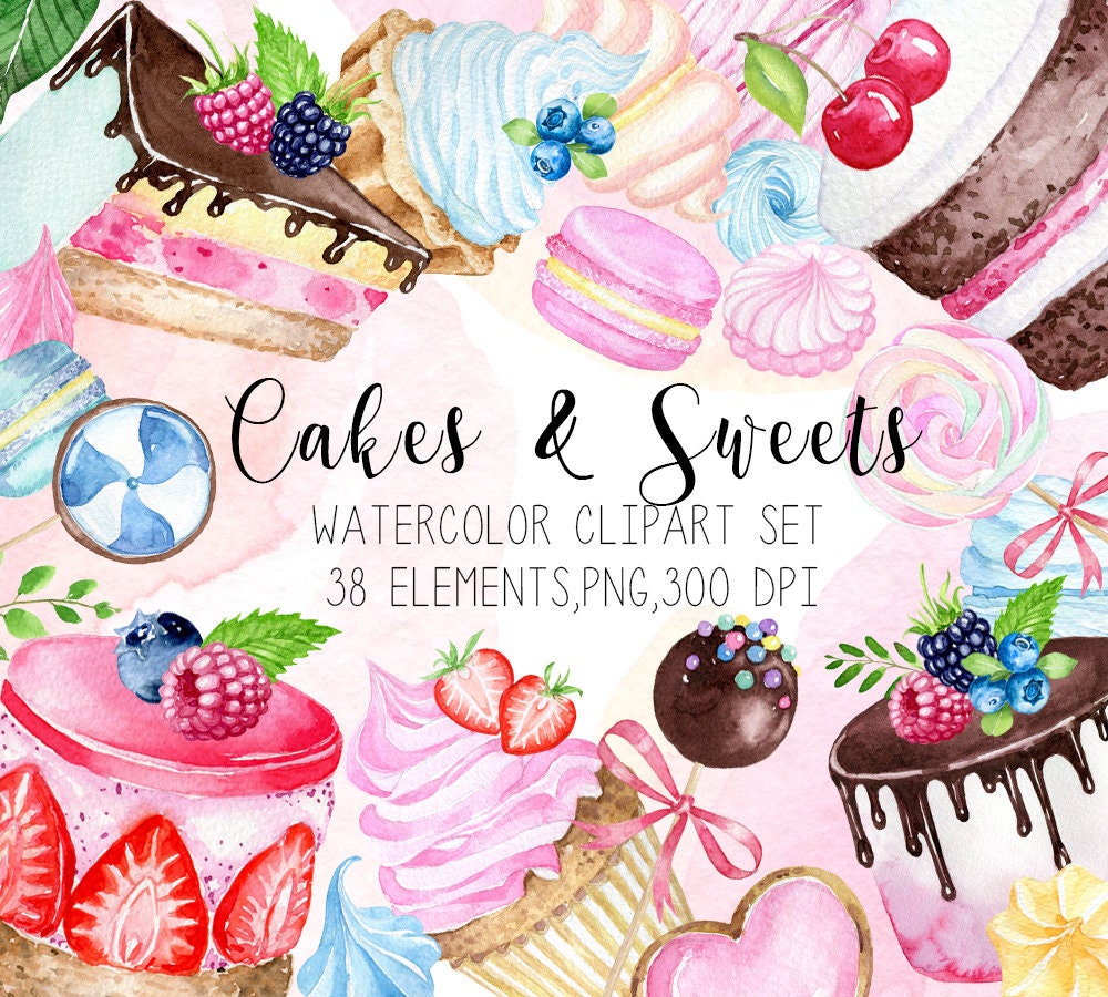 Watercolor Desserts Clipart Watercolor Cakes Clipart - Etsy UK