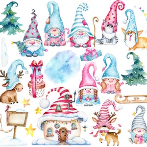 Christmas Gnomes Clipart, Watercolor Christmas Clipart, Cute ...