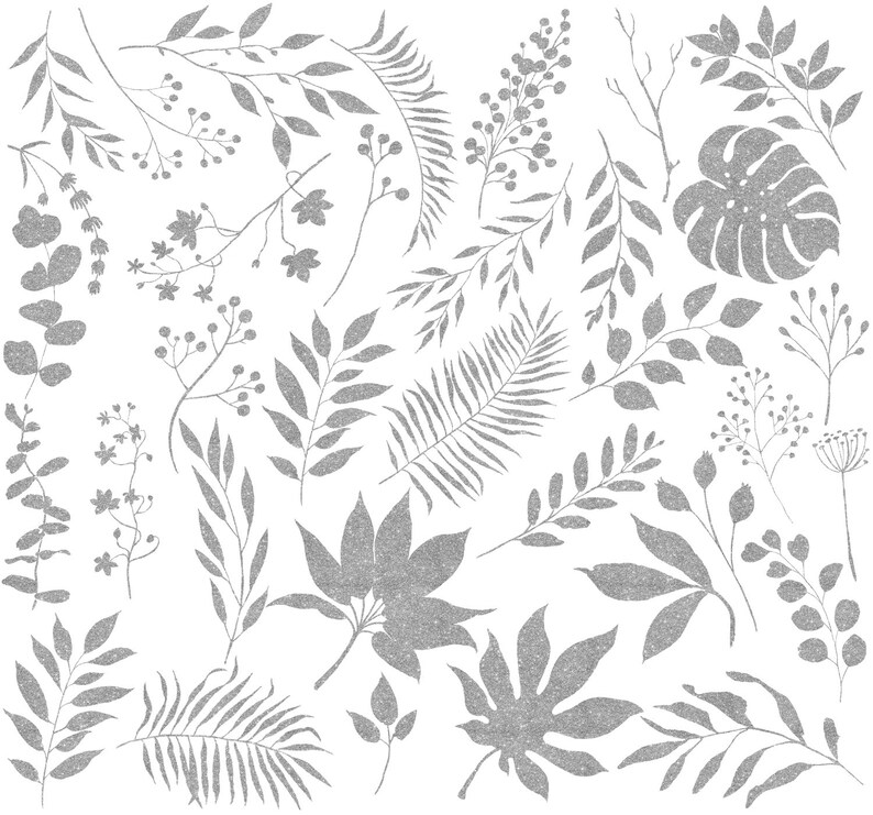 Silver Glitter Leaves Clipart Silver Design Elements Silver - Etsy