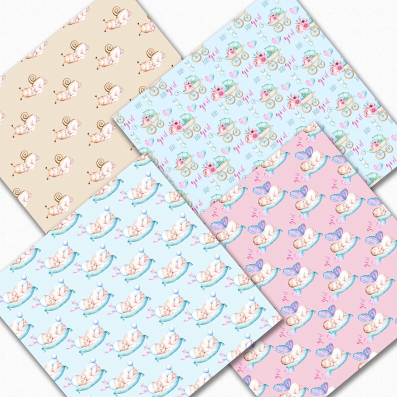 It's a Girl Seamless Patterns, Baby Girl Seamless Patterns, Baby Shower ...