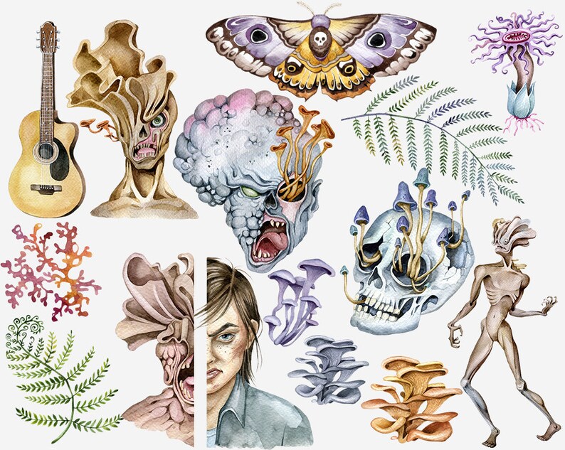 Zombies and Monsters Watercolor Clipart Set, Skull, Butterfly ...