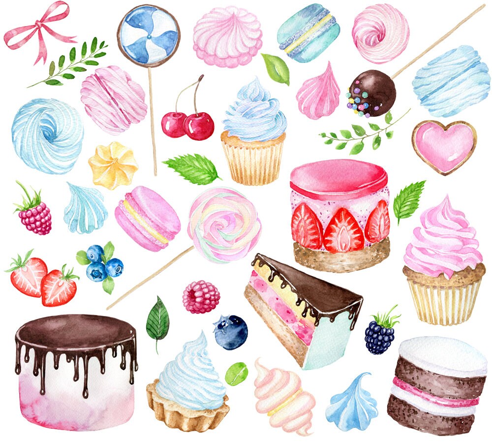 Watercolor Desserts Clipart, Watercolor Cakes Clipart, Watercolor ...
