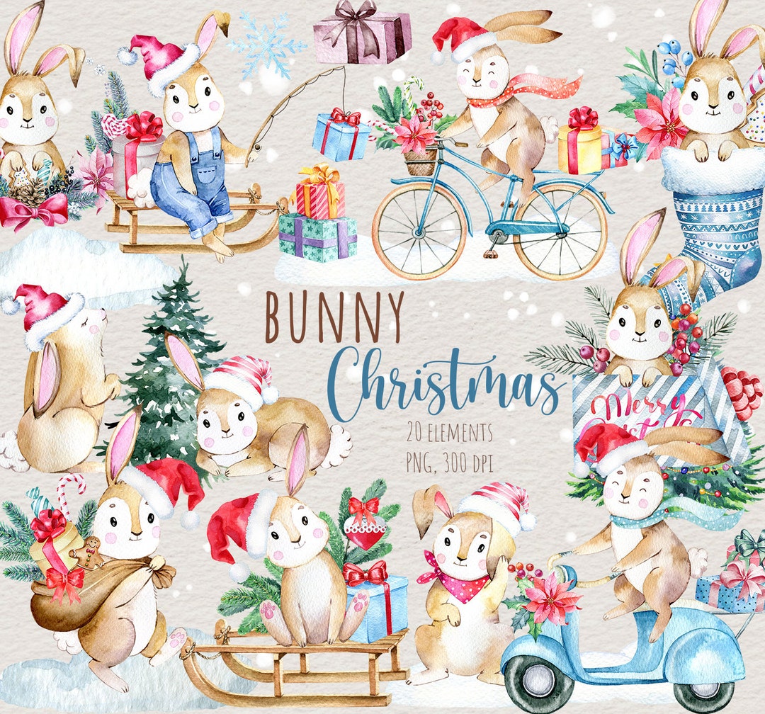 Christmas Bunny, Christmas Rabbit, New Year Symbol, Cute Little Bunny ...