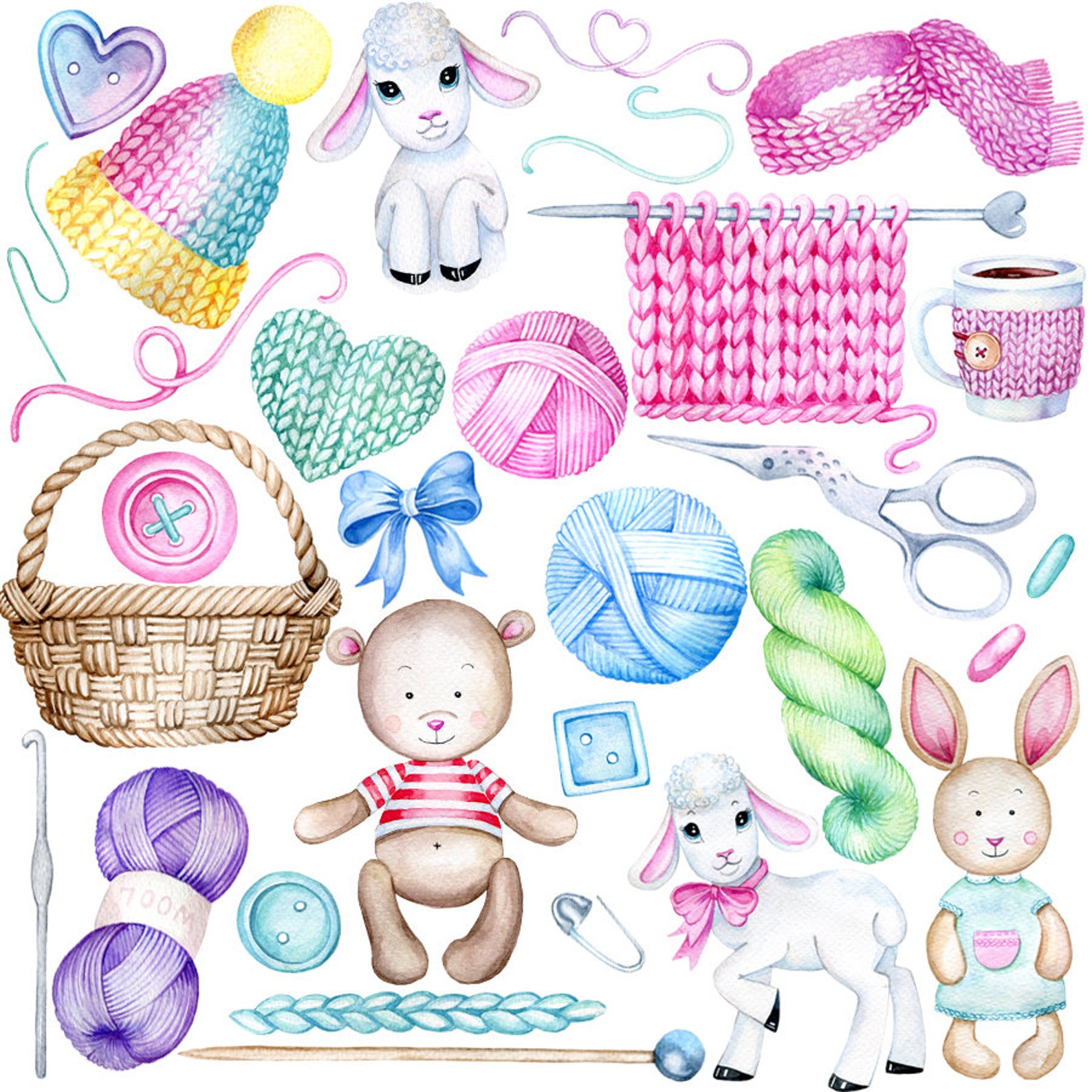 Watercolor Crochet & Knitting Cliparthandmade - Etsy
