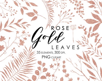 Gold Glitter Leaves Clipart, Gold Design Elements, Gold Collage ...